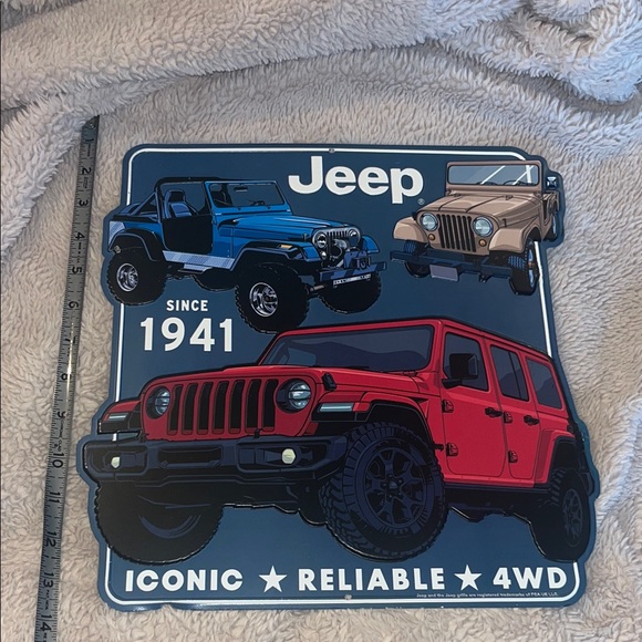Jeep | Wall Decor | Jeep Metal Sign With Red Blue And Tan Vehicles ...